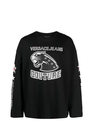 Versace Logo-print Long-sleeve Top - Black