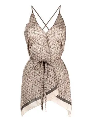 Brunello Cucinelli Geometric-print Silk Top - Neutrals