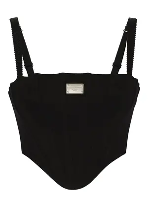 Dolce & Gabbana Logo-plaque Cropped Bustier Top - Black