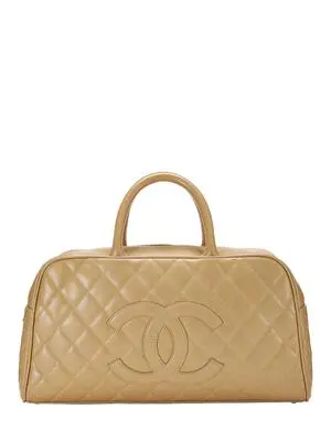 Chanel Quilted Caviar Bowler Bag - Beige