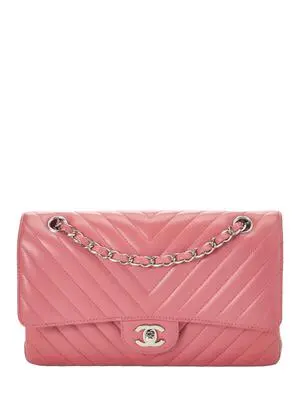Chanel Chevron Lambskin Classic Double Flap Medium Shoulder Bag - Pink