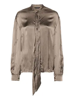 Balenciaga Bb Logo-print Silk Shirt - Neutrals