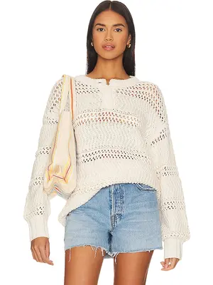 LOVERS AND FRIENDS Mara Henley Open Stitch Sweater - Ivory