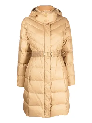TWINSET Hooded Belted Puffer Coat - Neutrals