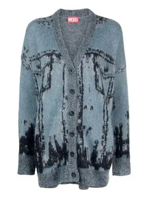 DIESEL® M-rodi Patterned Intarsia-knit Cardigan - Blue