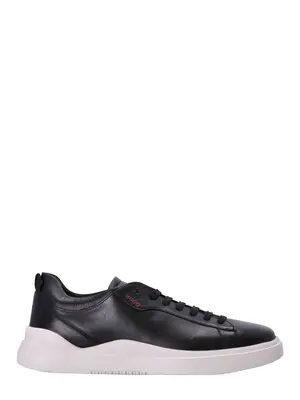 Hugo Logo-debossed Leather Low-top Sneakers - Black