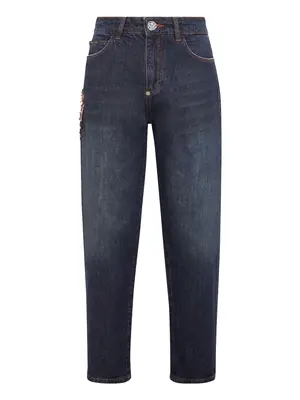 Philipp Plein Appliqué-detail Tapered Jeans - Blue