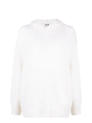MSGM Logo-embroidered Wool-cashmere Hoodie - White