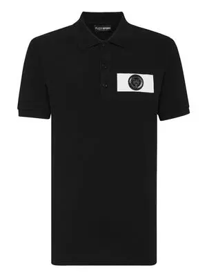 PLEIN SPORT Logo-patch Cotton Polo Shirt - Black