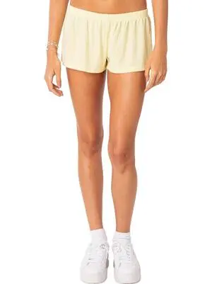 EDIKTED Irene Pointelle Low Rise Shorts - Yellow