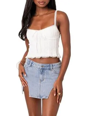 EDIKTED Lacy Crop Tank - White
