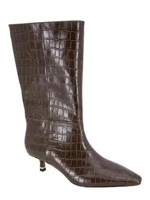 KENNETH COLE Meryl Pointed Toe Boots - Dark Brown Croc