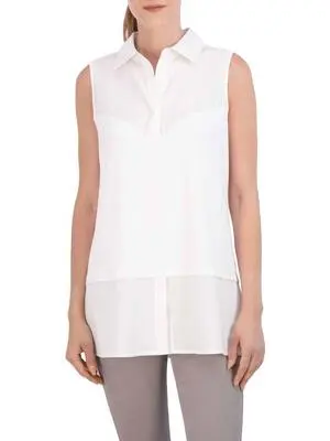 Foxcroft Sasha Mixed Media Sleeveless Shirt - White