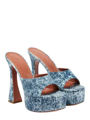 Amina Muaddi Dalida Denim Platform Mules - Blue