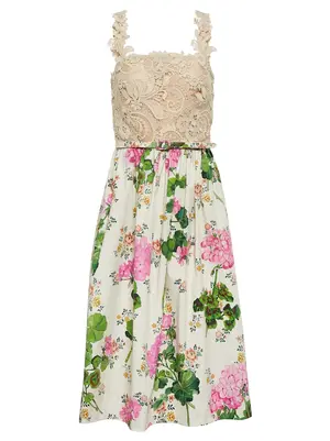 Oscar De La Renta Floral Guipure Lace Midi Dress - Multicoloured