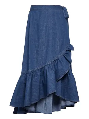Polo Ralph Lauren Ruffled Chambray Wrap Skirt - Blue