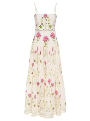 Agua Bendita Lima Floral Linen Maxi Dress - Pink