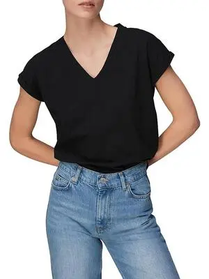 Whistles Willa V-neck Cap-sleeve Tee - Black