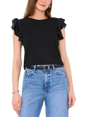 Vince Camuto Tiered Ruffle Sleeve Tee - Rich Black