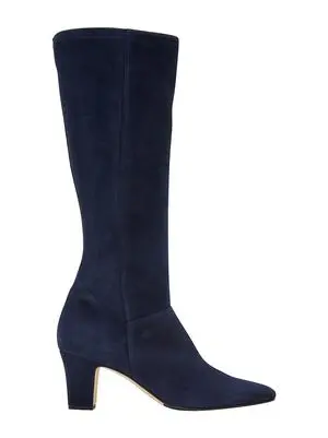 Manolo Blahnik Pitana Suede Knee Boots Navy