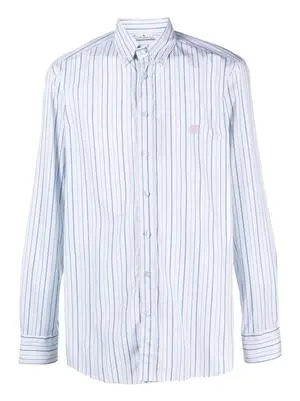Etro Logo-embroidered Striped Cotton Shirt - Blue