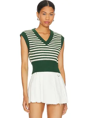 LOVERS AND FRIENDS Elie Sweater Vest - Green & White