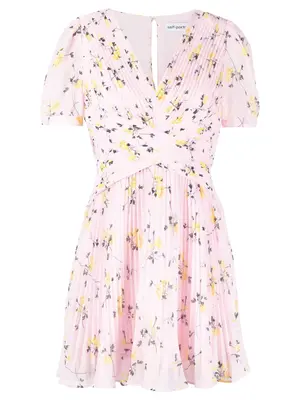 SELF-PORTRAIT Floral-print Pleated Minidress - Pink