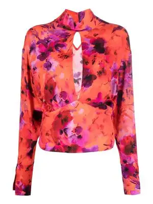Patrizia Pepe Floral-print Cut-out Blouse - Orange