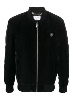 Philipp Plein Logo-patch Zip-up Bomber Jacket - Black