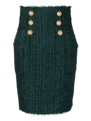Balmain Button-detailed Tweed Pencil Skirt - Green