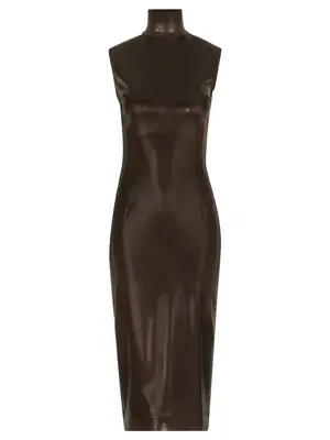 Dolce & Gabbana Coated High-neck Midi Dress - Brown