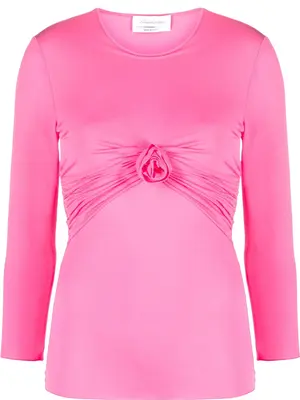 Blumarine Floral-appliqué Gathered T-shirt - Pink