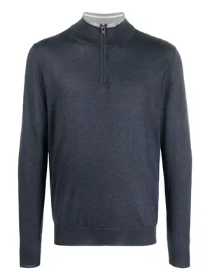 Fedeli Favonio Half-zip Jumper - Blue