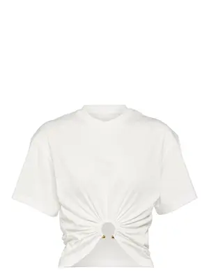 Rabanne Embellished Cotton Jersey Crop Top - White