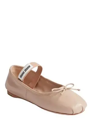 Miu Miu Lea Logo Ballerina Flat - Beige
