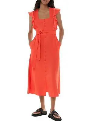 Whistles Sophie Belted Flutter Sleeve Midi Dress - Red