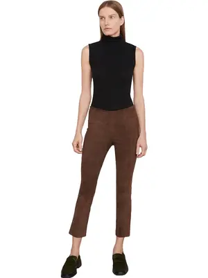 Vince Stretch Suede Split Hem Crop Legging - Natural