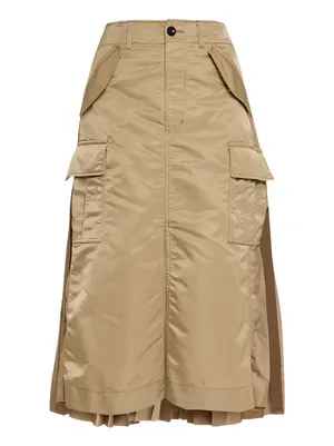 Sacai SACAI Nylon-Twill Pleated Cargo Midi Skirt Dbeige