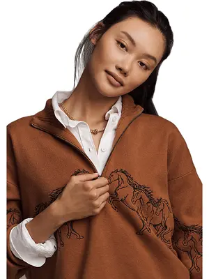 Maeve Montana Mock-Neck Half-Zip Sweater Brown