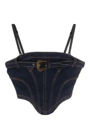 VERSACE Baroque Buckle Denim Corset Top