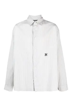 Palm Angels Monogram-embroidered Striped Shirt - Blue