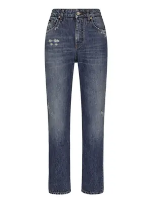 Dolce & Gabbana Logo-plaque Straight-leg Jeans - Blue