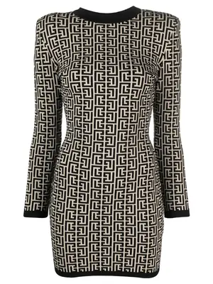 Balmain Monogram Jacquard Dress - Neutrals