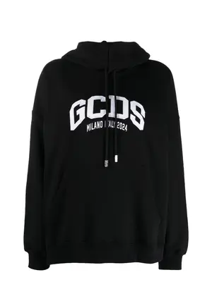 Gcds Lounge Logo Cotton Hoodie - Black