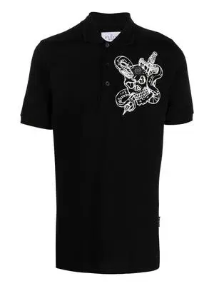 Philipp Plein Snake-print Cotton Polo Shirt - Black