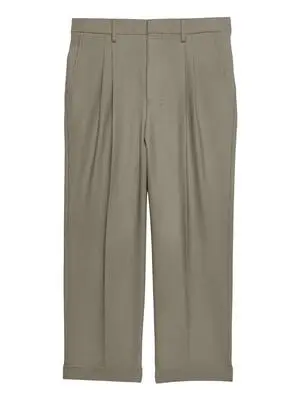 AMI Paris Box-pleated Cropped Trousers - Grey