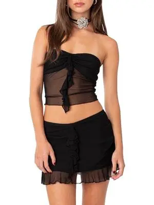 EDIKTED Solange Ruffle Mesh Tube Top - Black
