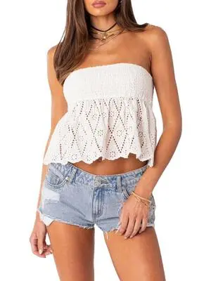 EDIKTED Lacey Strapless Top - White