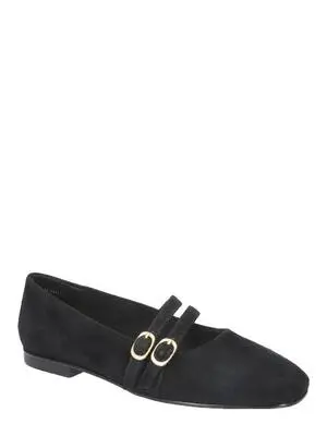 BELLA VITA Davenport Mary Jane Flat - Black Suede Leather