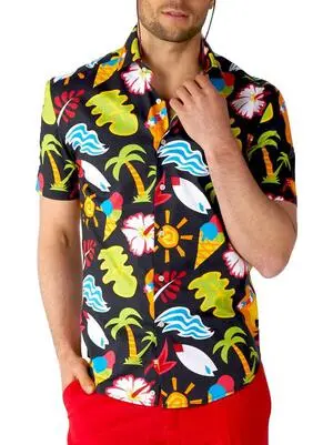 Opposuits Tropical Thunder Stretch Short Sleeve Button-up Shirt - Black